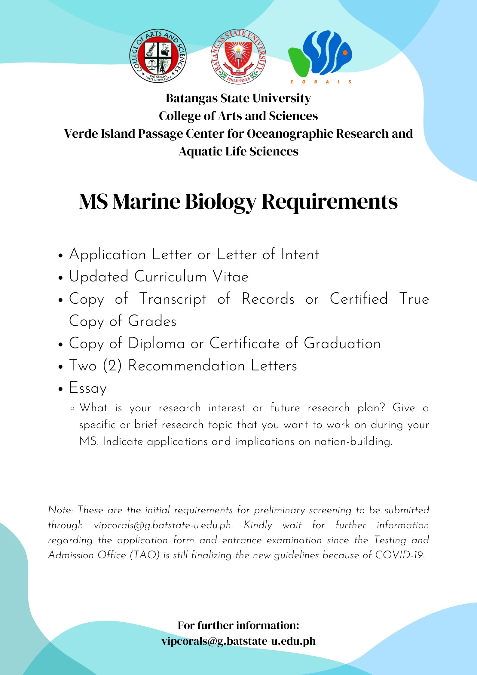 Master of Science in Marine Biology Requirements – VIP CORALS